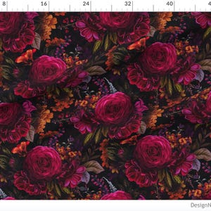 Velvet Midnight Romance Floral Fabric for Draperies, Bedding ...