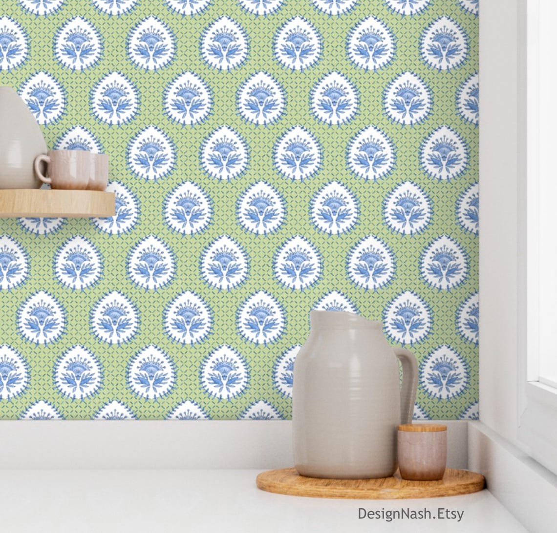 Lily's Handwork Wallpaper Blue and Green - Etsy
