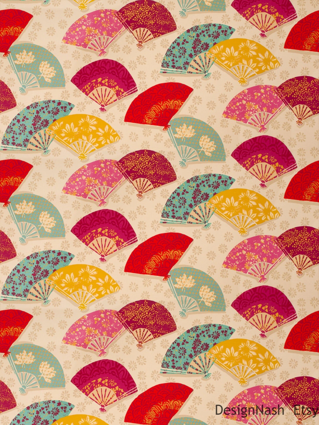 Asian Fans in Celebration Print Fabric With Metallic Highlights for ...