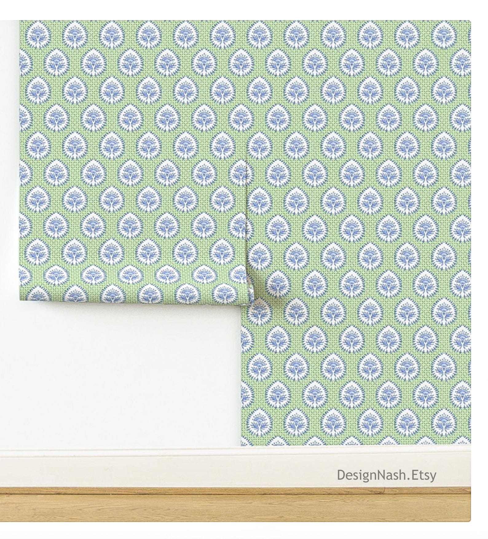 Lily's Handwork Wallpaper Blue and Green - Etsy