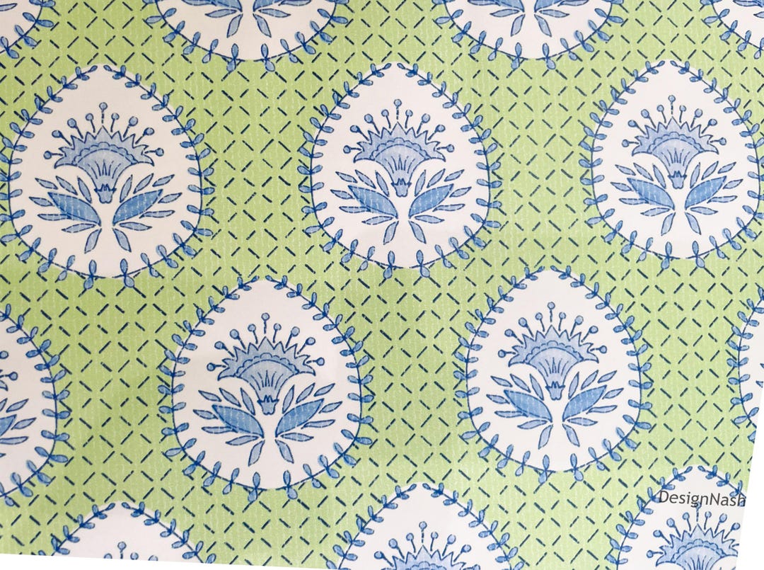 Lily's Handwork Wallpaper Blue and Green - Etsy