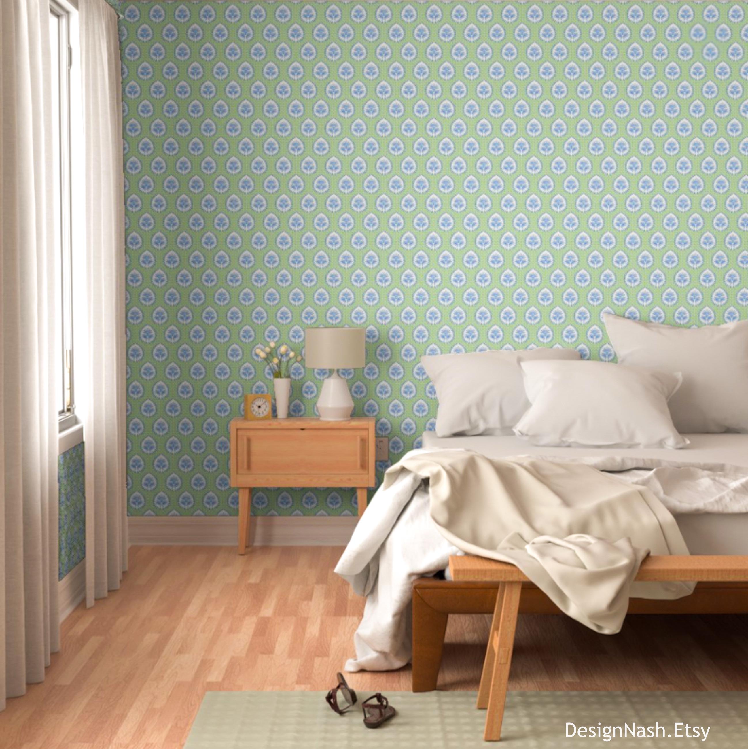 Lily's Handwork Wallpaper Blue and Green - Etsy