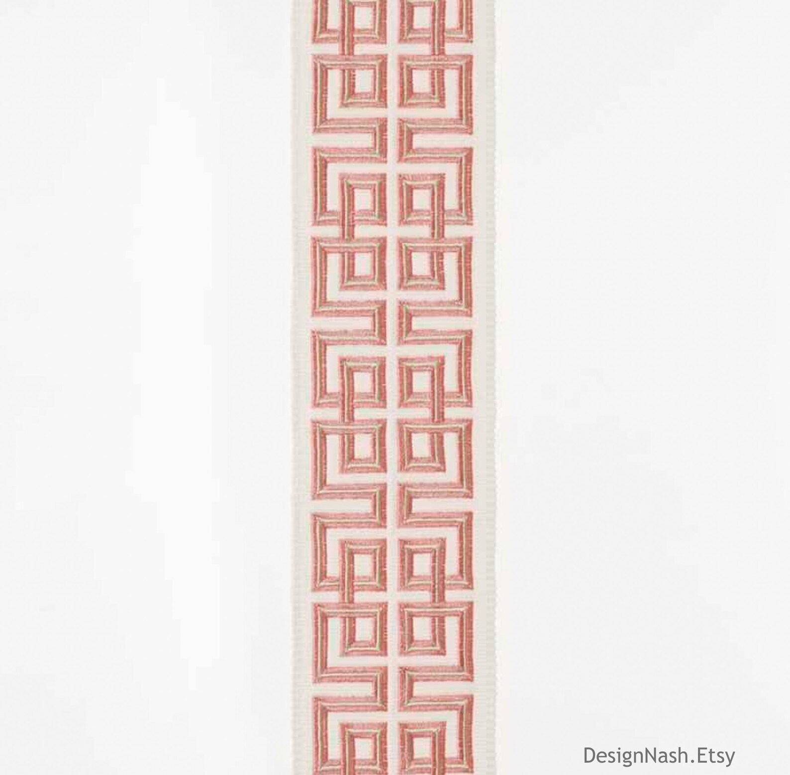 Knight's Labyrinth Petal Pink Embroidered Linen Greek Key Border Tape ...