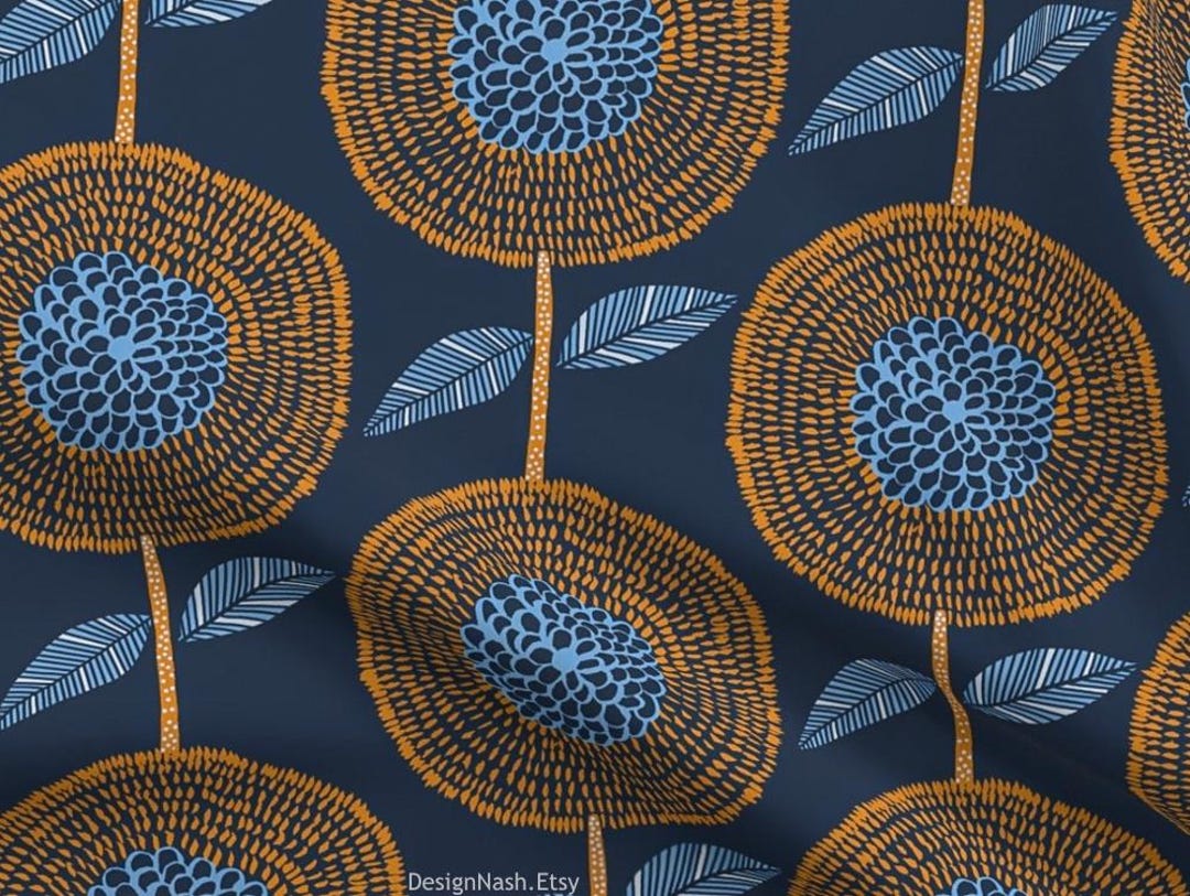 Henley Flowers Blue Fabric for Curtains, Shades, Multi-purpose, and ...