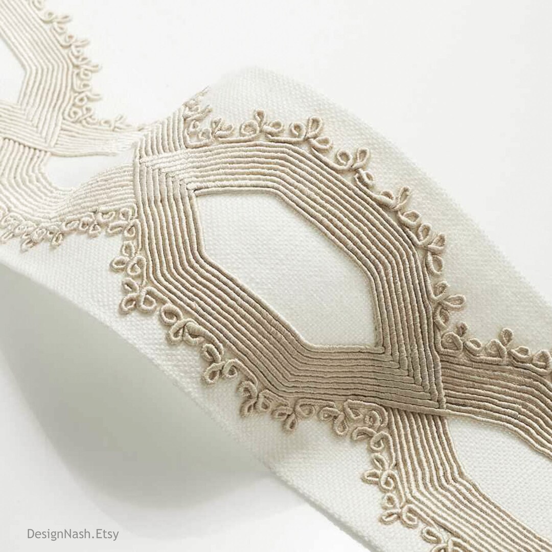 3.25" Charlise Flax Embroidered Border Tape Trim - Etsy