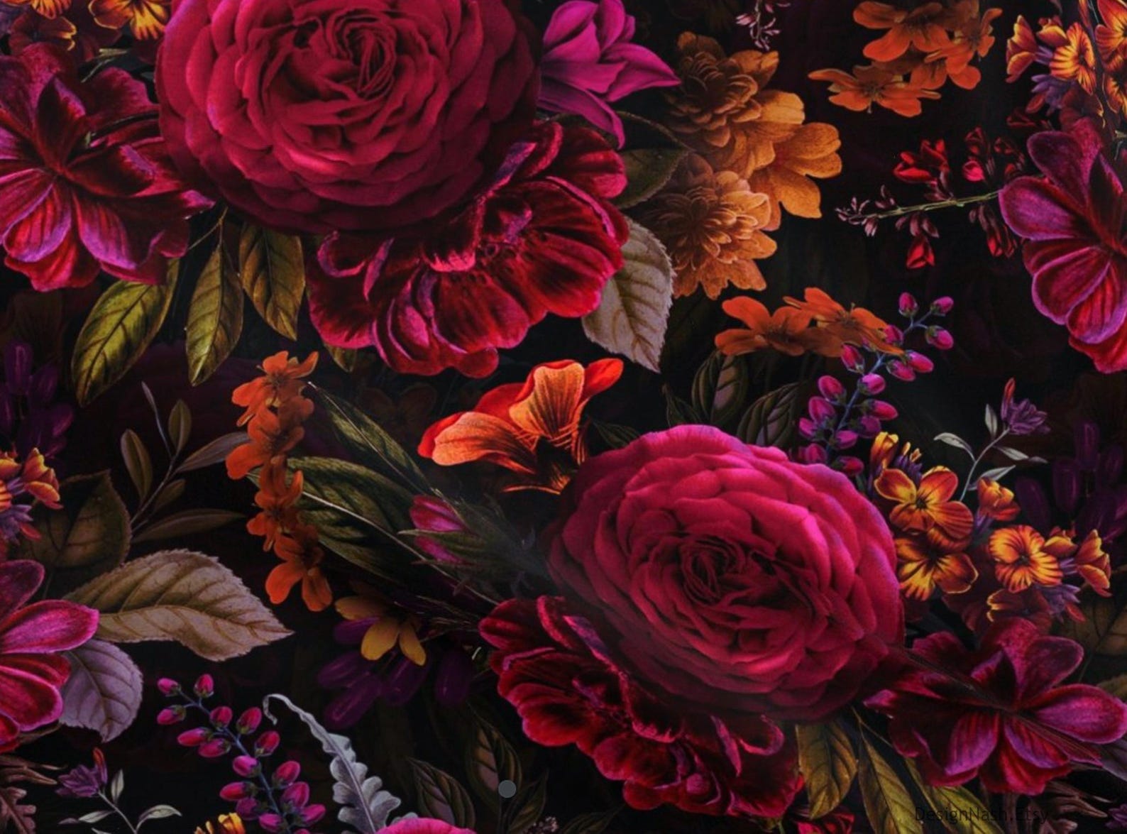 Velvet Midnight Romance Floral Fabric for Draperies, Bedding ...