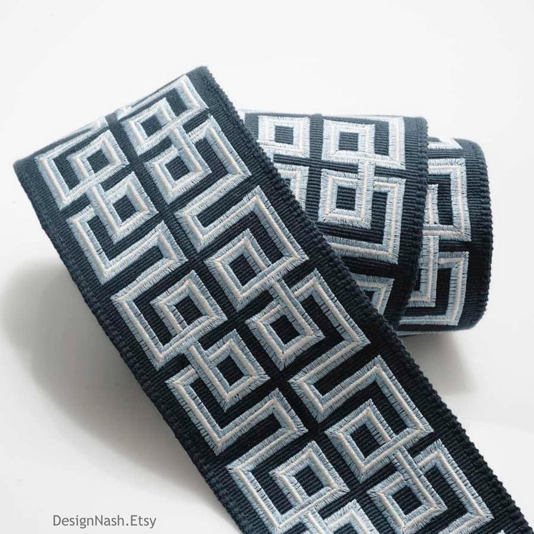 2.75" Knight's Labyrinth Navy Blue Embroidered Border Tape Trim - Etsy