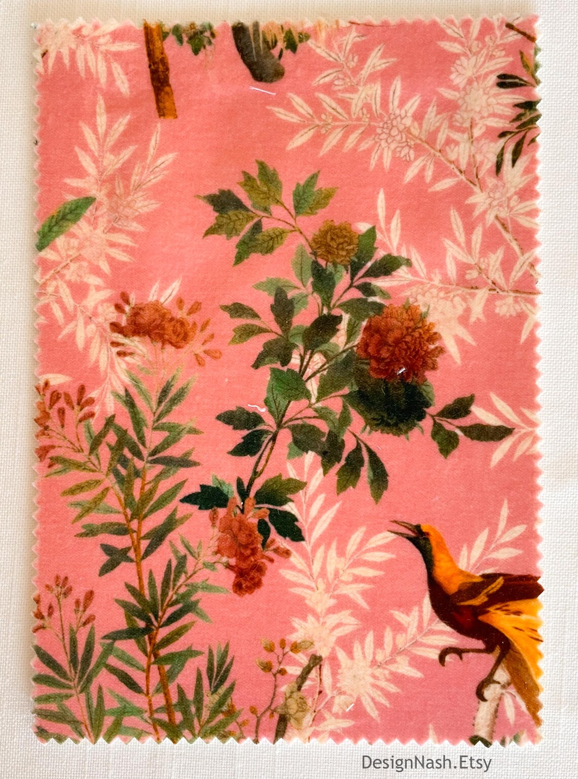 Birdsong in Paradise Velvet Rich Pink Fabric for Home Decorating ...