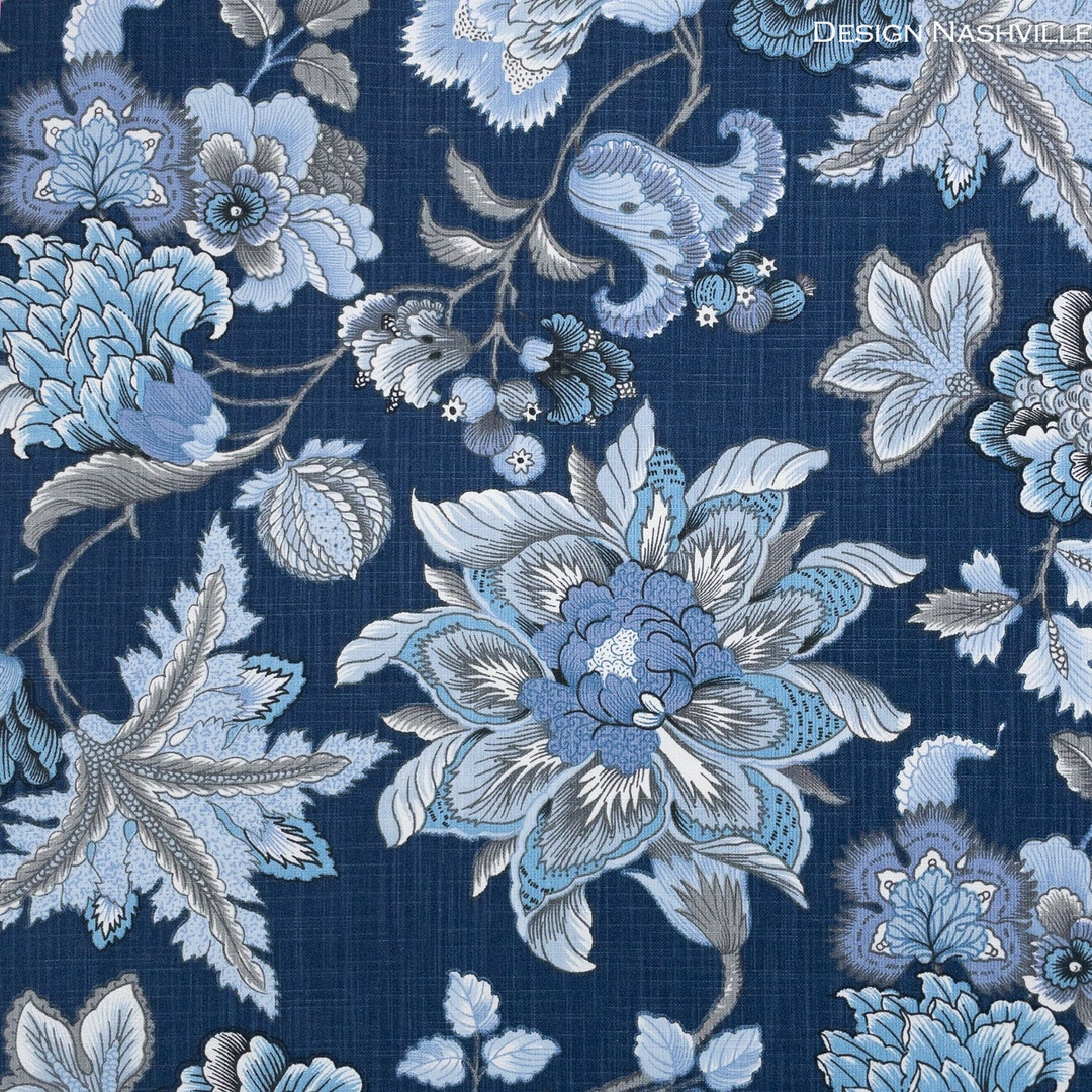 Bellamy Blue Floral Fabric for Home Decorating, Draperies, Shades, and ...