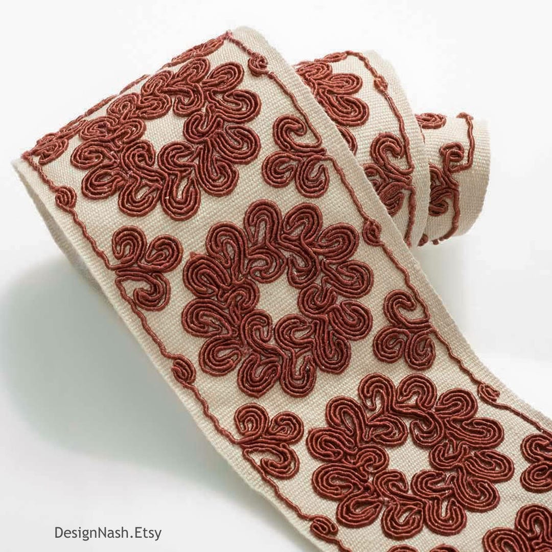 3.5" Susanna Flowers Embroidered Trim Border Tape, Brick - Etsy