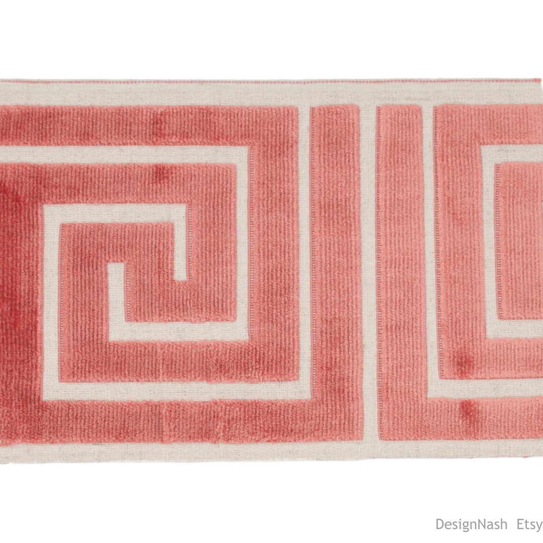 7" Adonis Velvet Greek Key Trim Coral - Etsy