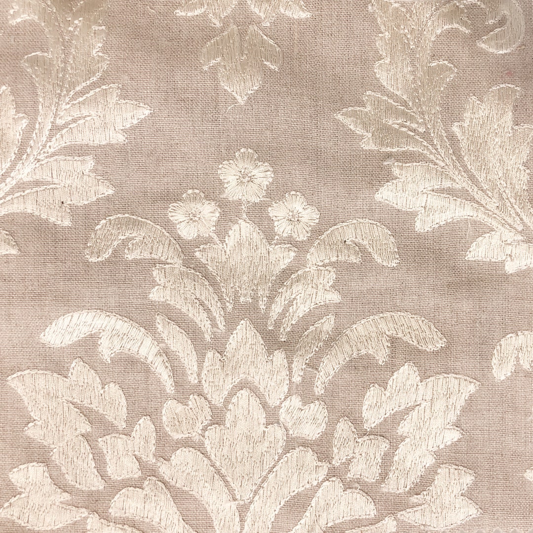 Parisian Linen Embroidered Damask Fabric - Etsy
