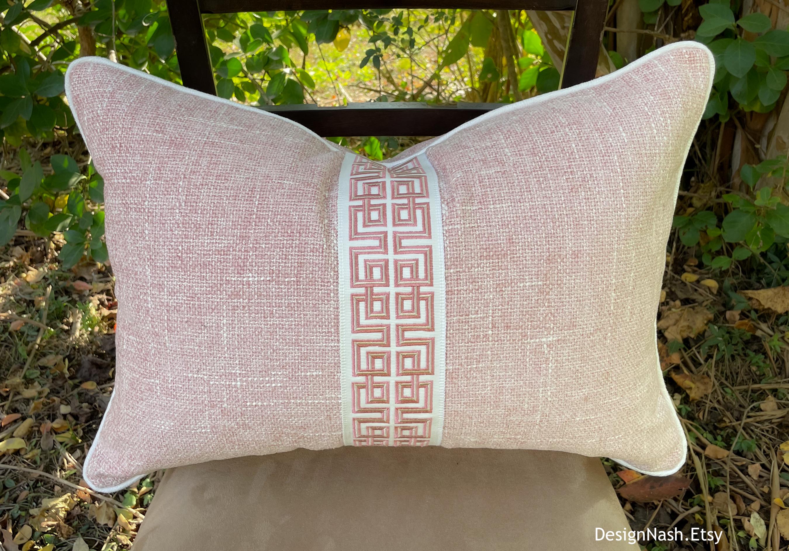 Knight's Labyrinth Petal Pink Embroidered Linen Greek Key Border Tape ...