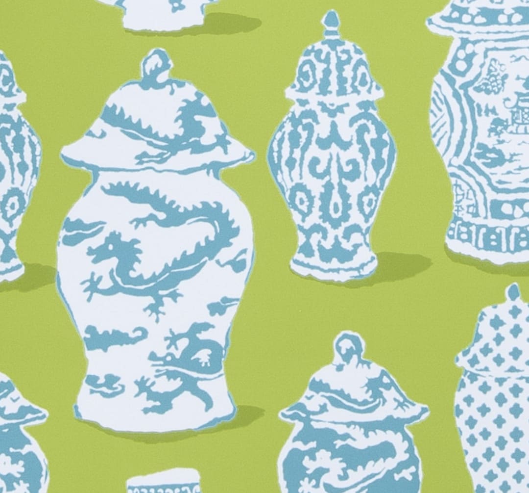 Canton Wallpaper by Dana Gibson Color Lime and Turquoise - Etsy