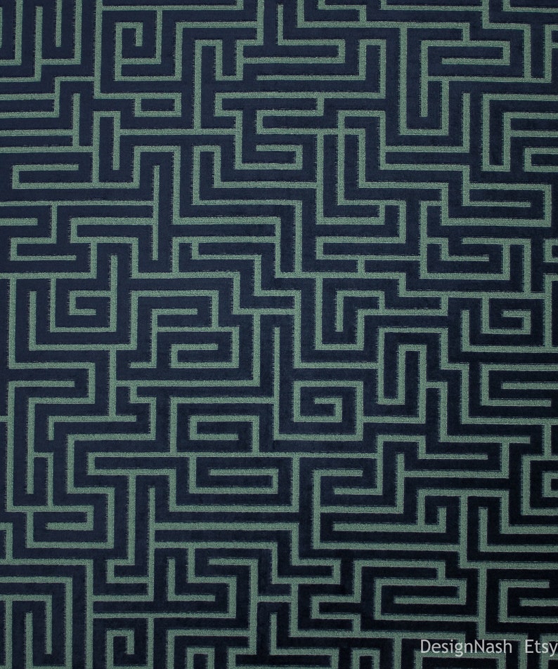 Labyrinth Cut Velvet Navy and Teal Fabric for Upholstery - Etsy