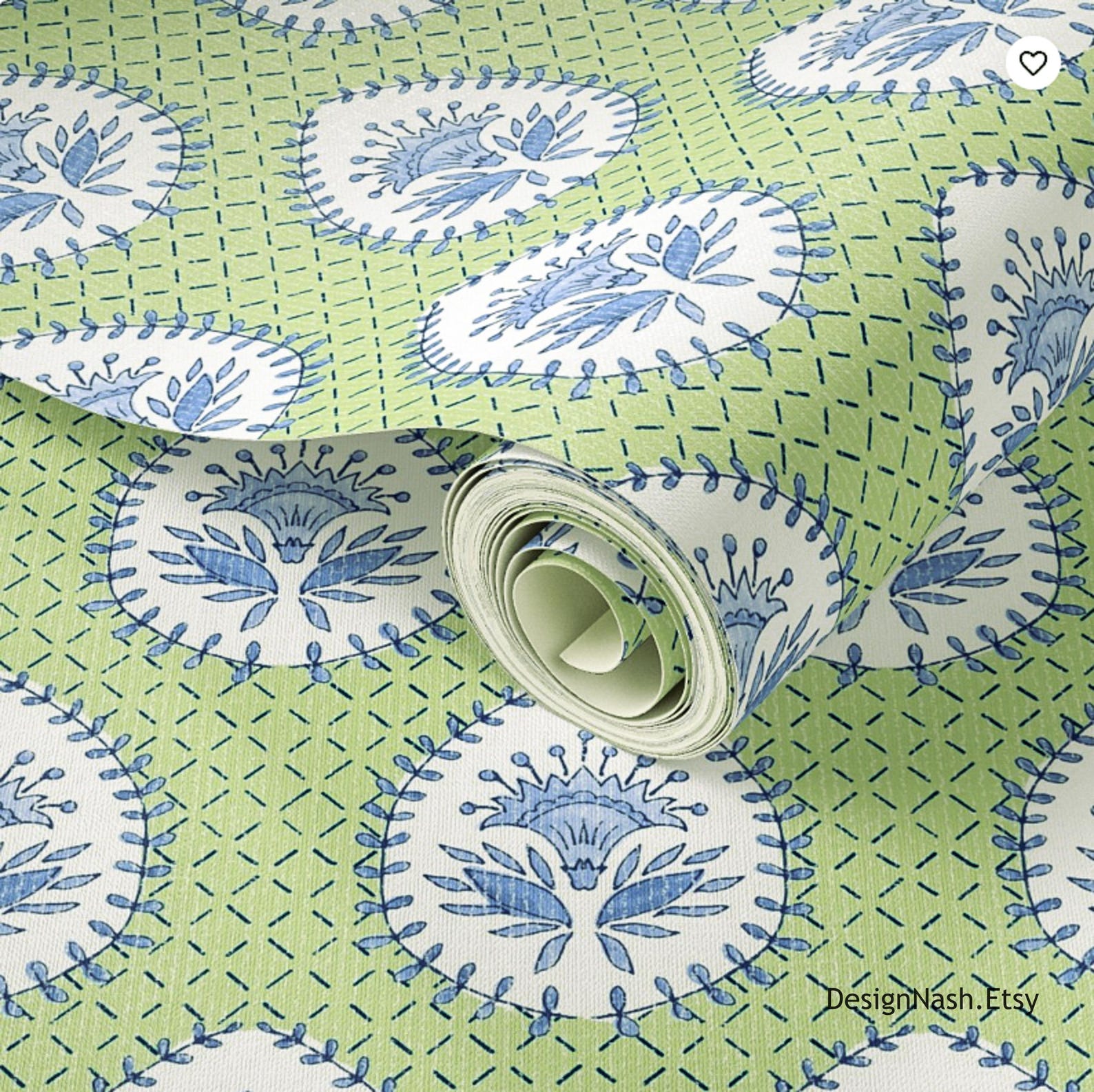 Lily's Handwork Wallpaper Blue and Green - Etsy