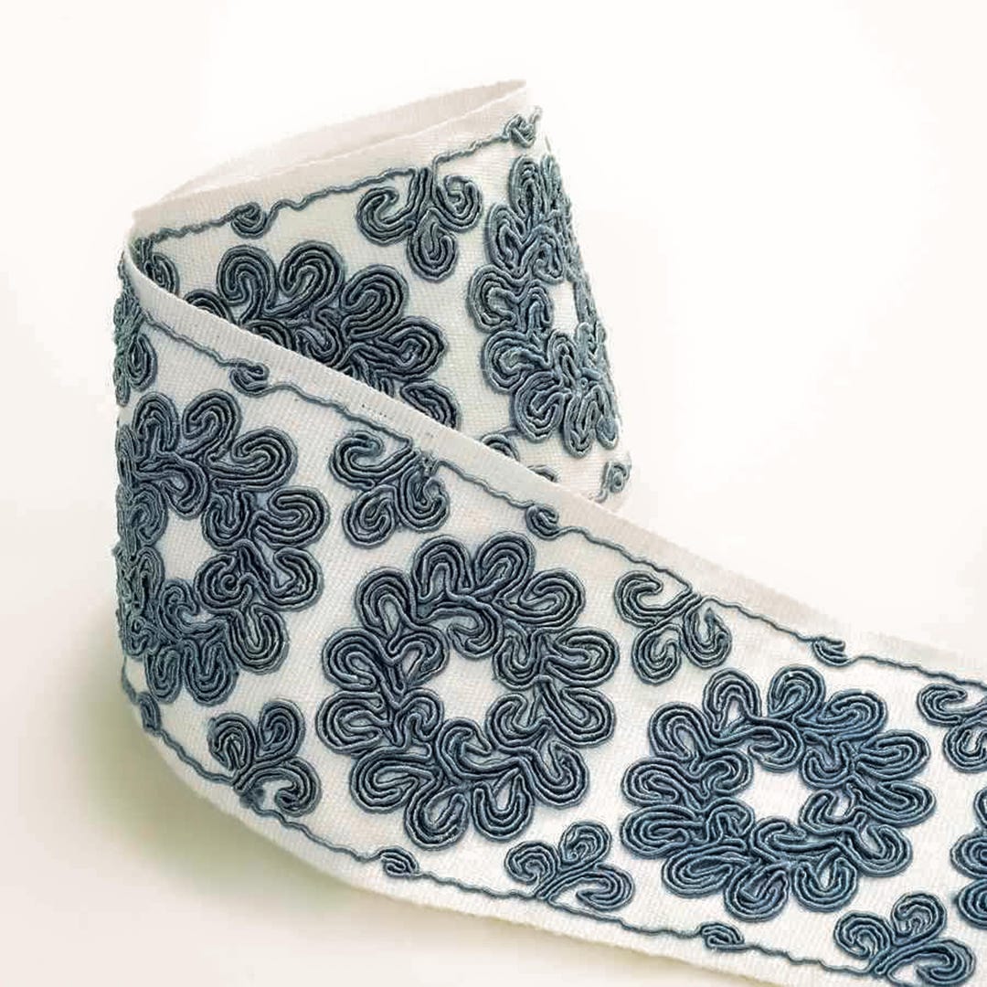 3.5" Susanna Flowers Slate Blue Embroidered Trim Border Tape - Etsy