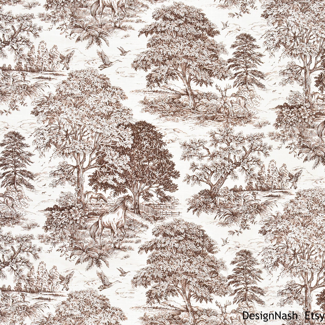 Pemberley Acres Toile Brown Fabric for Home Decorating - Etsy