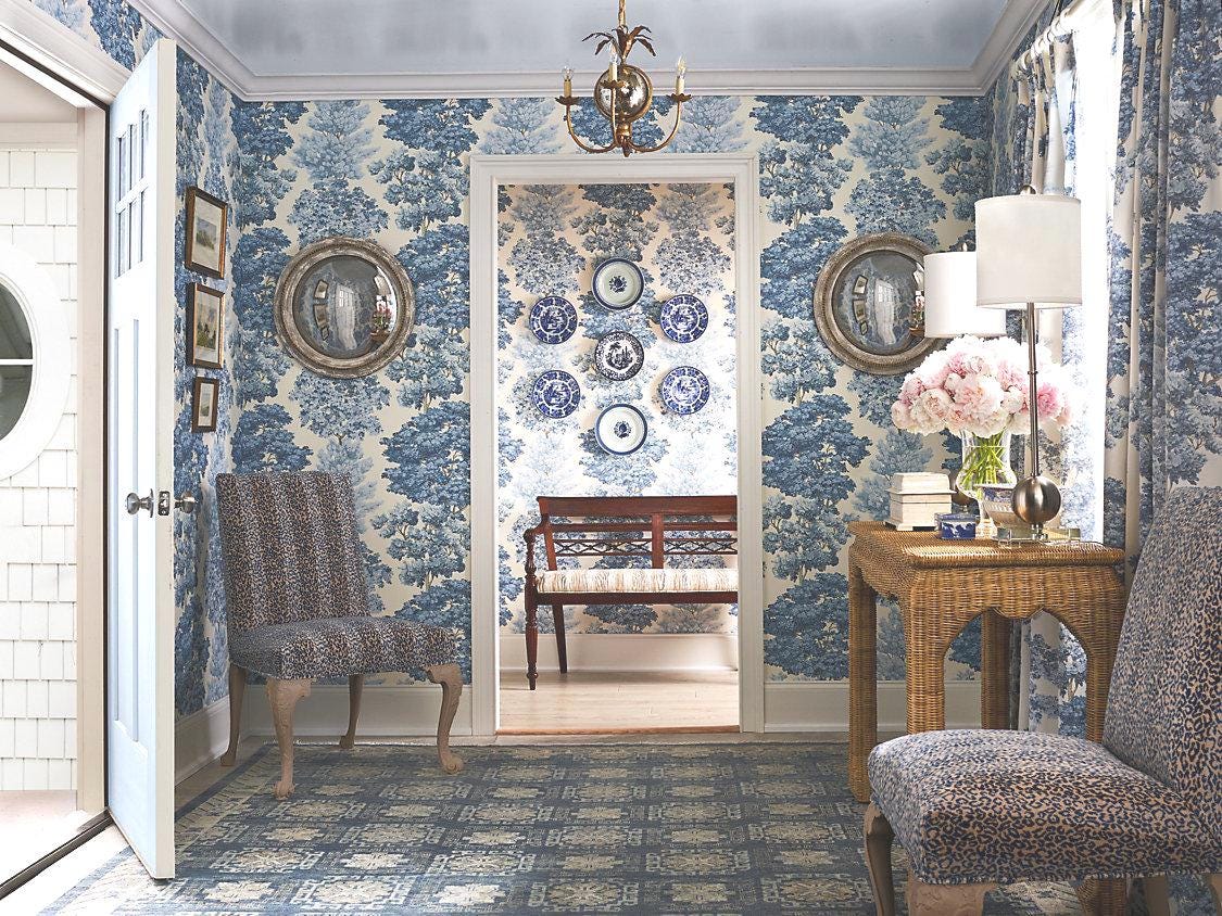 Parkland Trees Wallpaper Chambray Blue - Etsy