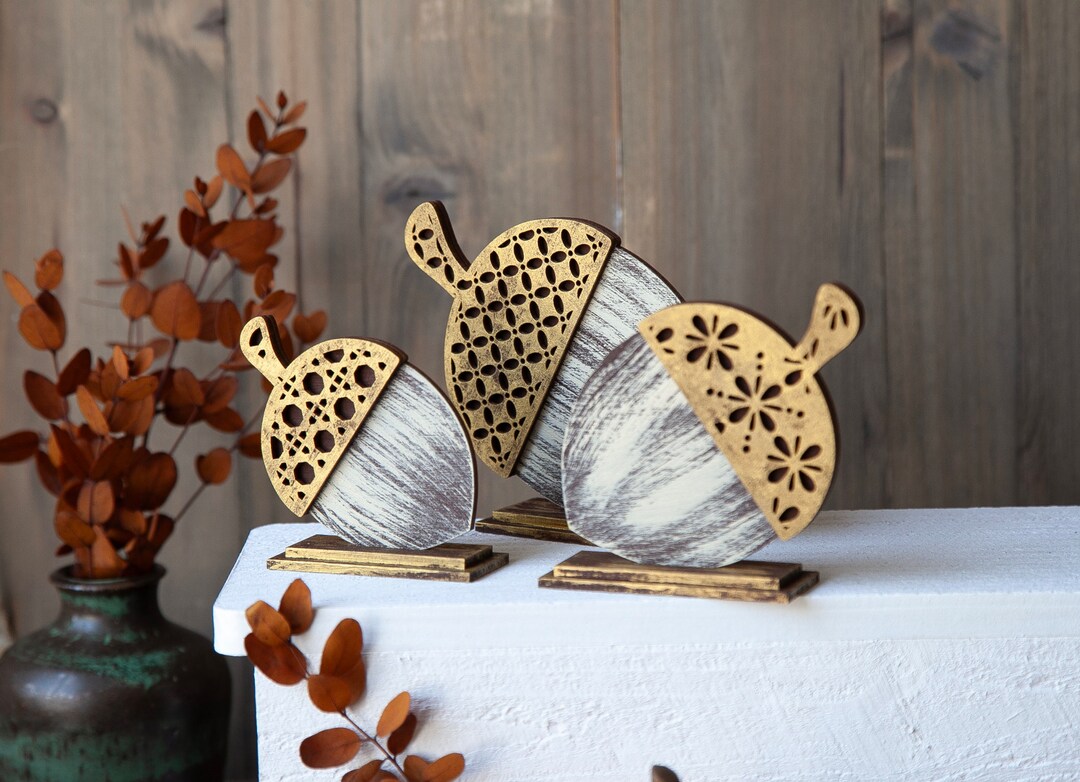Handcrafted Fall Acorns Shelf Sitters, Artisan Decorative Acorns ...