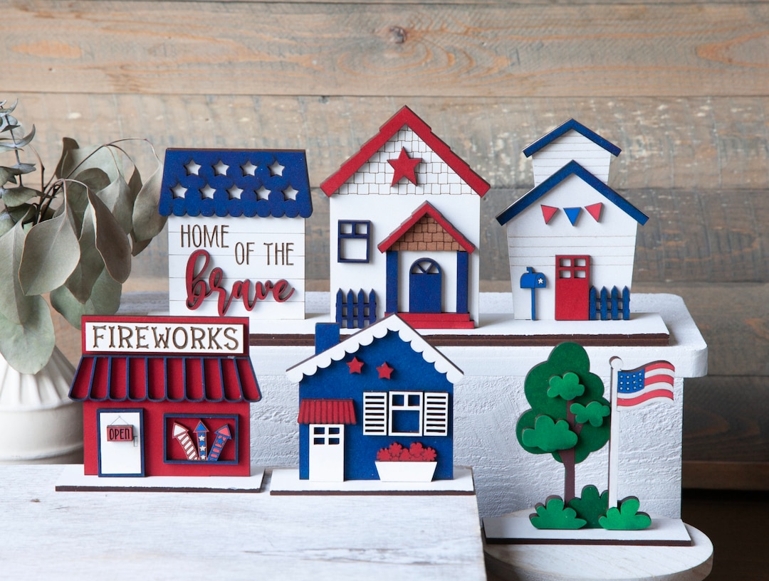 Patriotic House for Tiered Tray Decor - Handcrafted Standing Patriotic ...