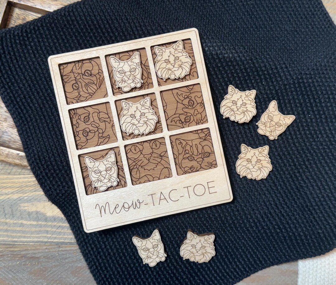 Handmade Meow-tac-toe Game: Laser Cut Cat Lover Gift - Etsy