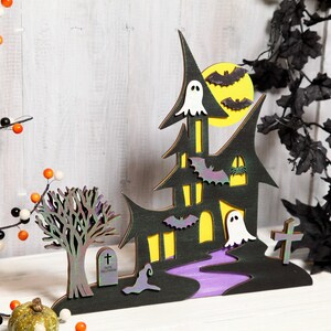 Spooky Halloween Haunted House - Hand-painted Decorative Accent ...