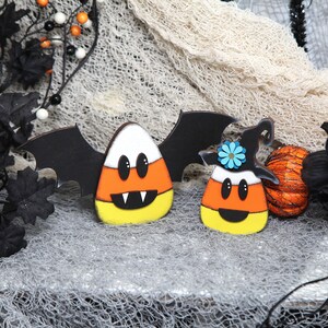 Candy Corn Witch & Bat Decoration: Whimsical Handcrafted Halloween Wood ...