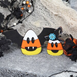 Candy Corn Witch & Bat Decoration: Whimsical Handcrafted Halloween Wood ...
