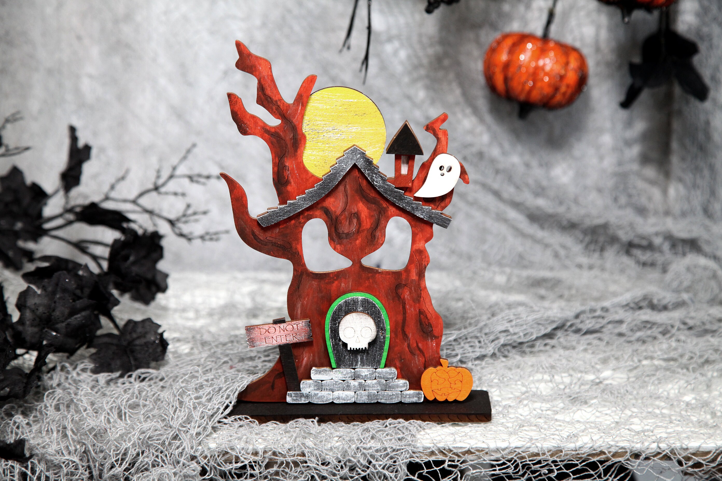 Halloween Set of Standing Haunted Houses, Hand Painted Pumpkin House ...