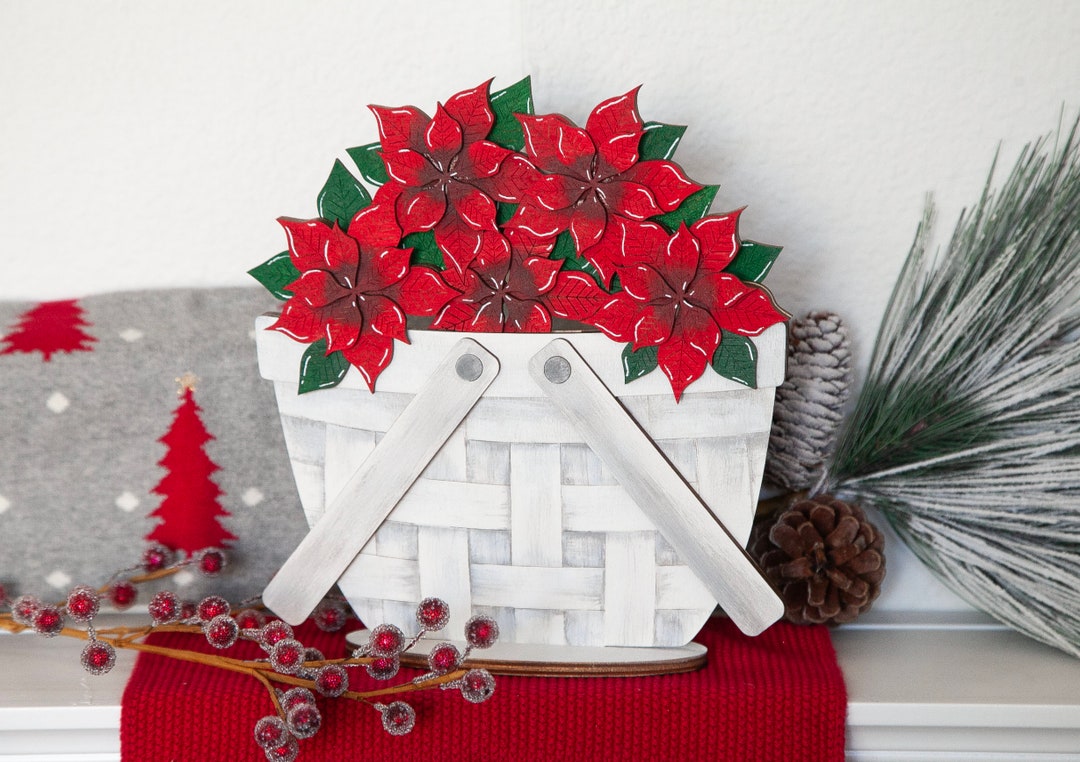 Christmas Poinsettia Basket Decor - Interchangeable Basket, Christmas ...