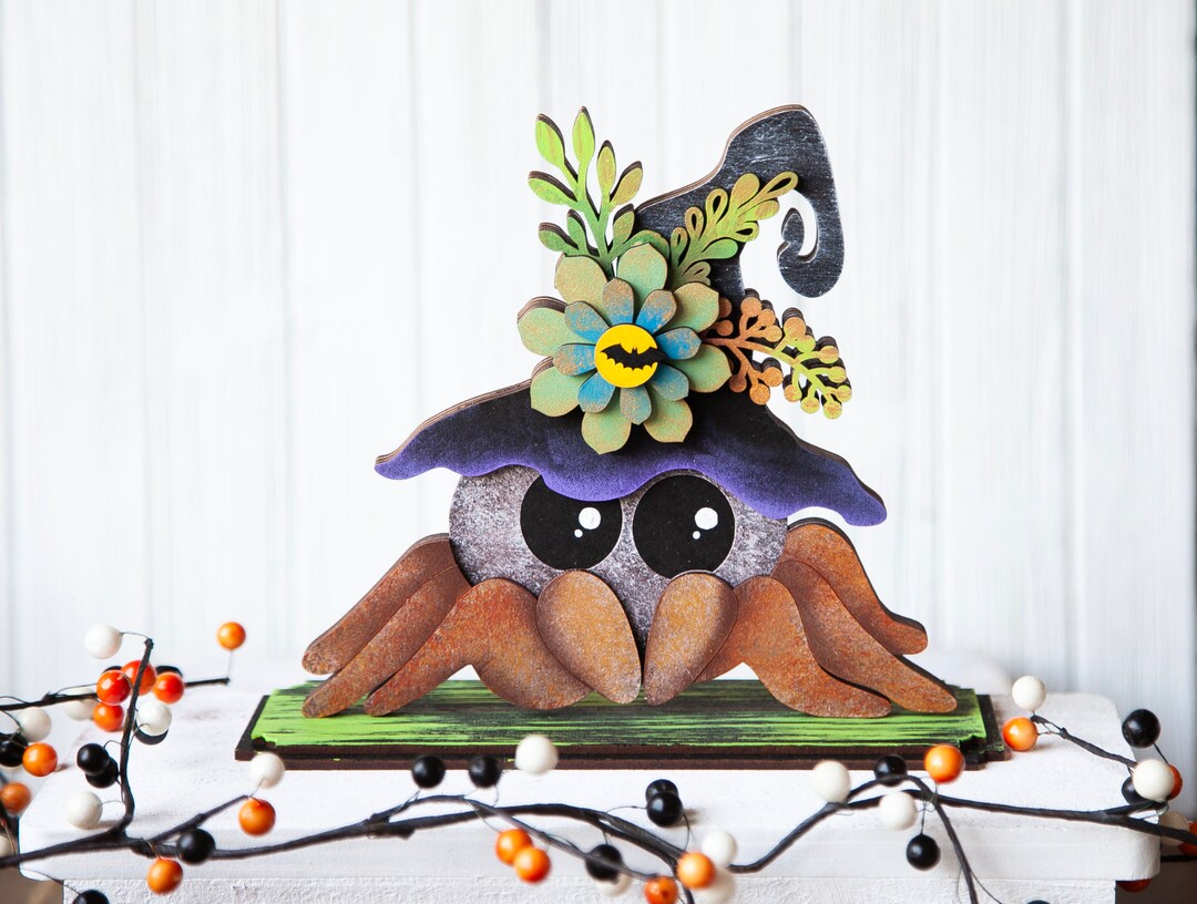 Halloween Spider in Witch Hat Shelf Sitter Whimsical Handmade Halloween ...