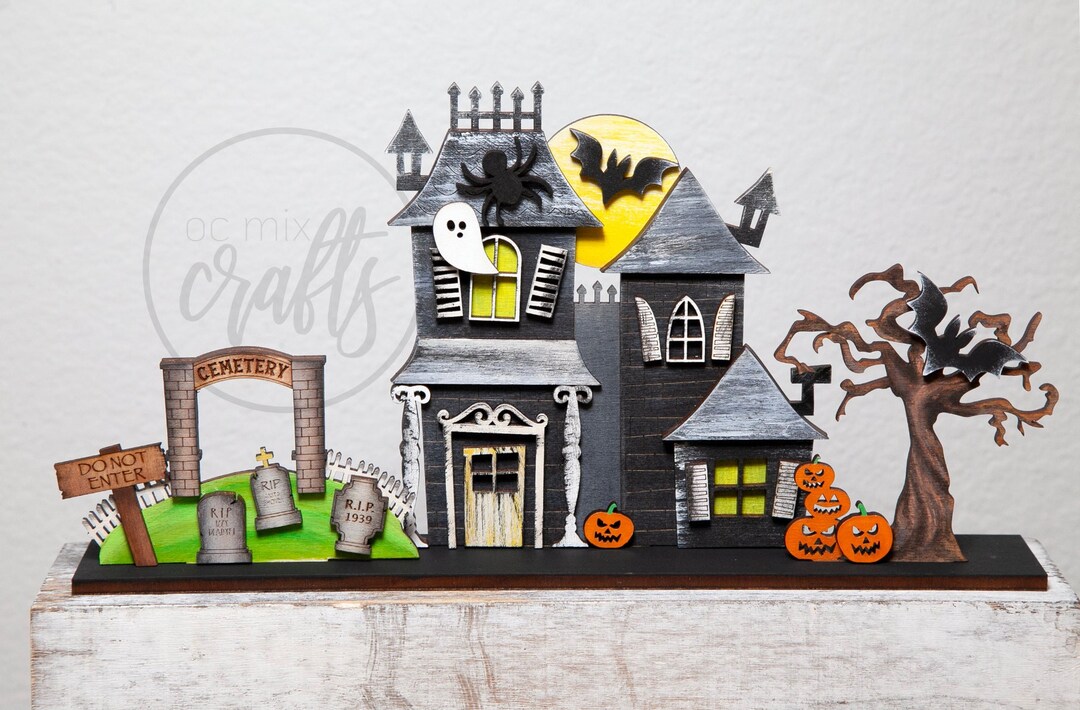 Standing Halloween Haunted House, Tiered Tray Decor, Haunted House ...
