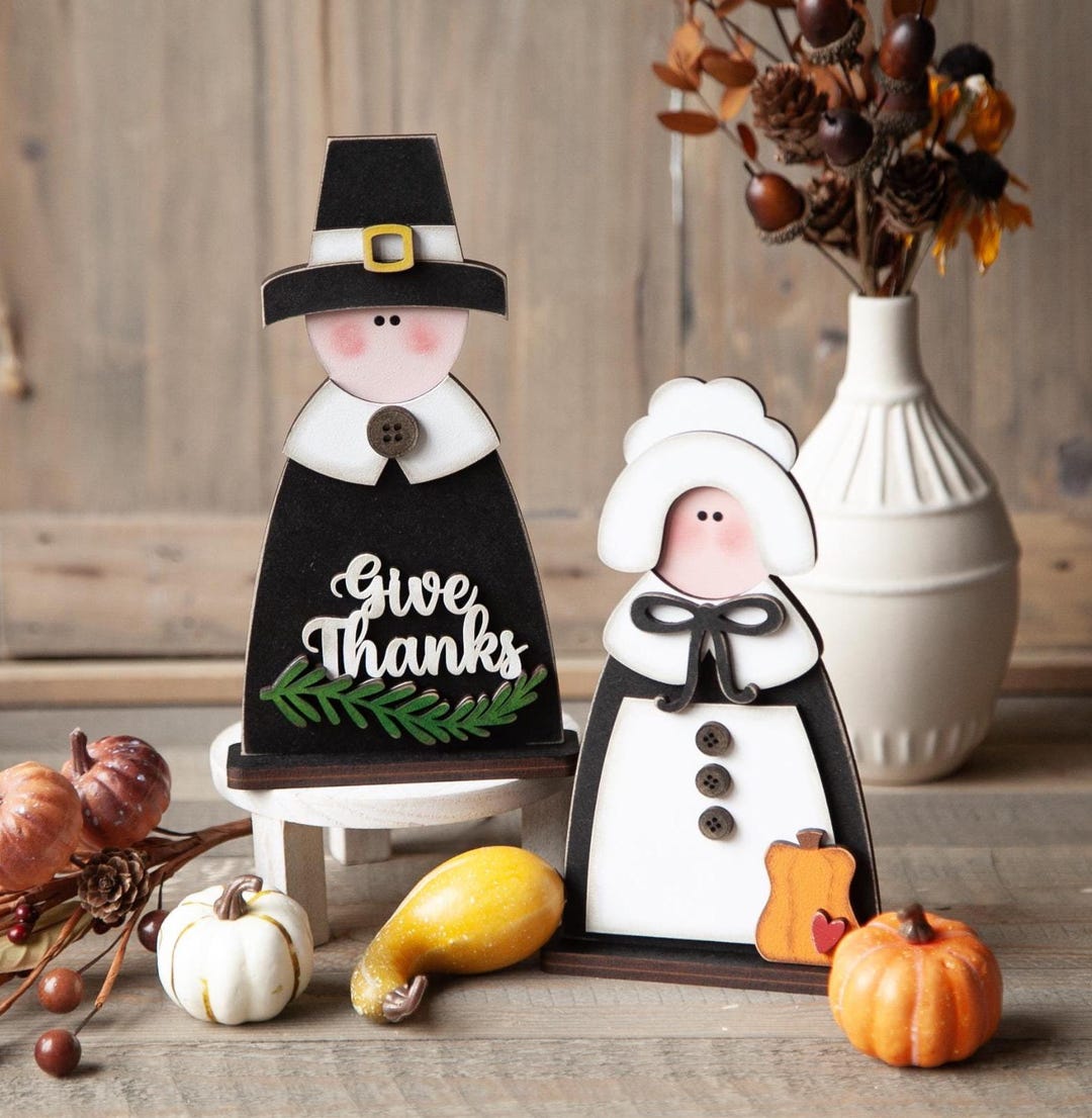 Primitive Thanksgiving Pilgrim Shelf Sitters – Hand-painted Rustic Fall ...