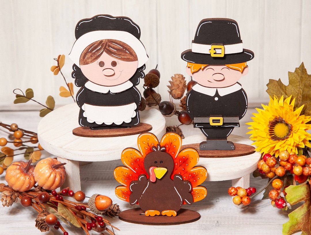 Hand Painted Thanksgiving Pilgrim & Turkey Shelf Sitters - Etsy