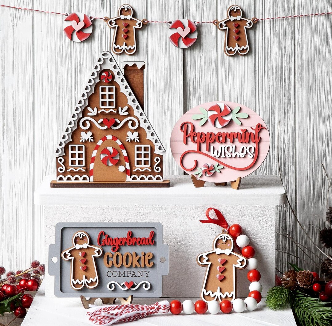 Gingerbread House Tiered Tray Decor: Handmade Holiday Set - Etsy