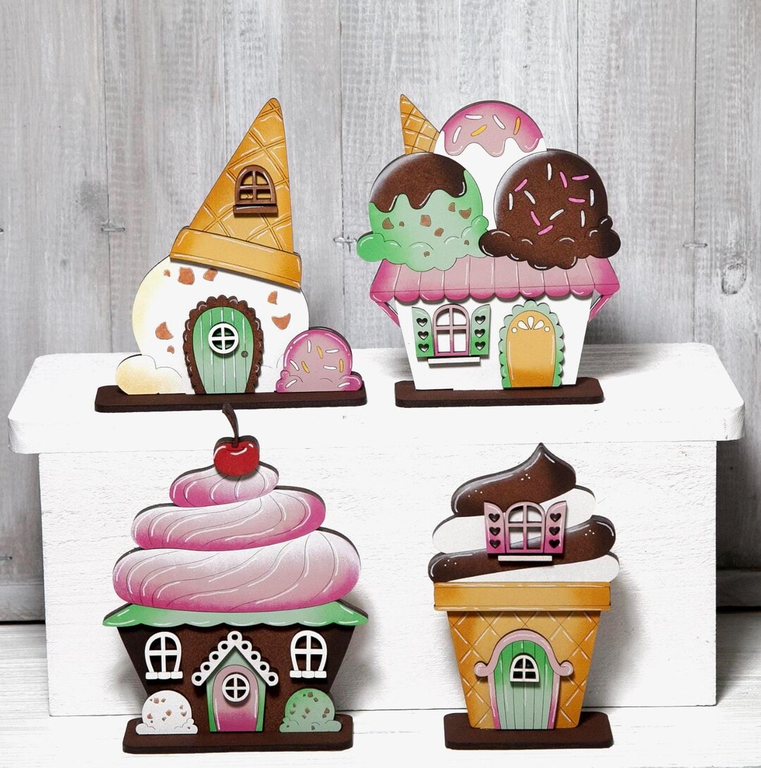 Ice Cream Mini Houses, Summer Handmade Decor, Ice Cream Cone & Cupcake ...