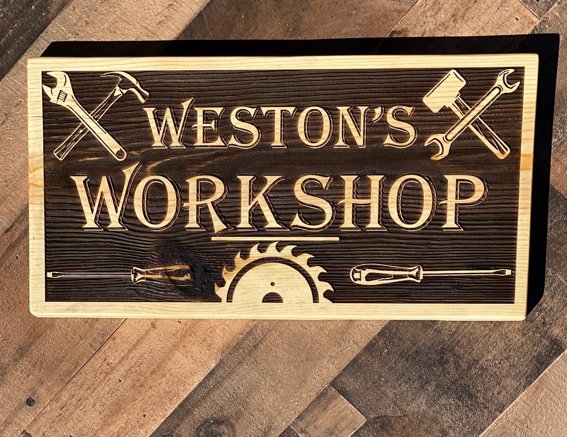Custom Wooden Personalized Workshop Sign Birthday Gift For | Etsy