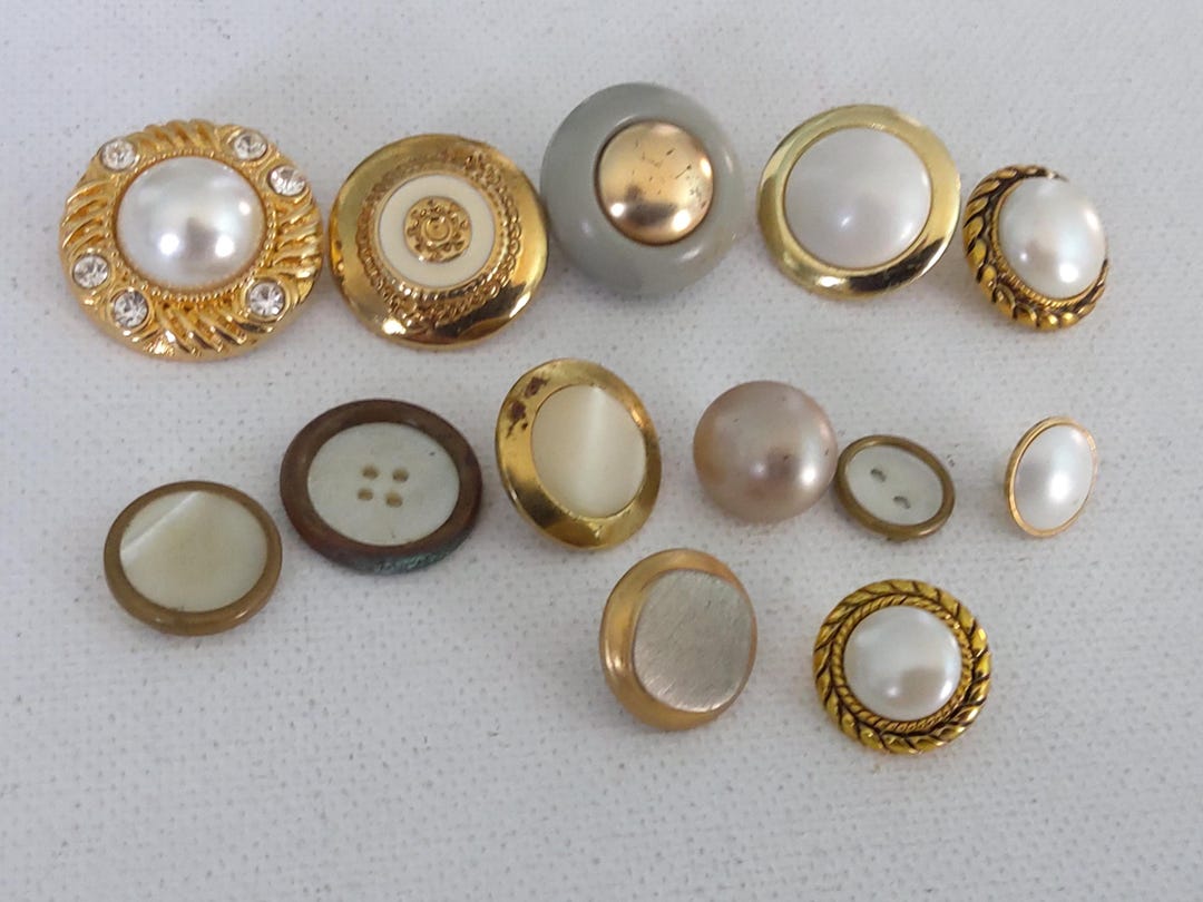 Gold Buttons With White (12) Some Vintage - Etsy