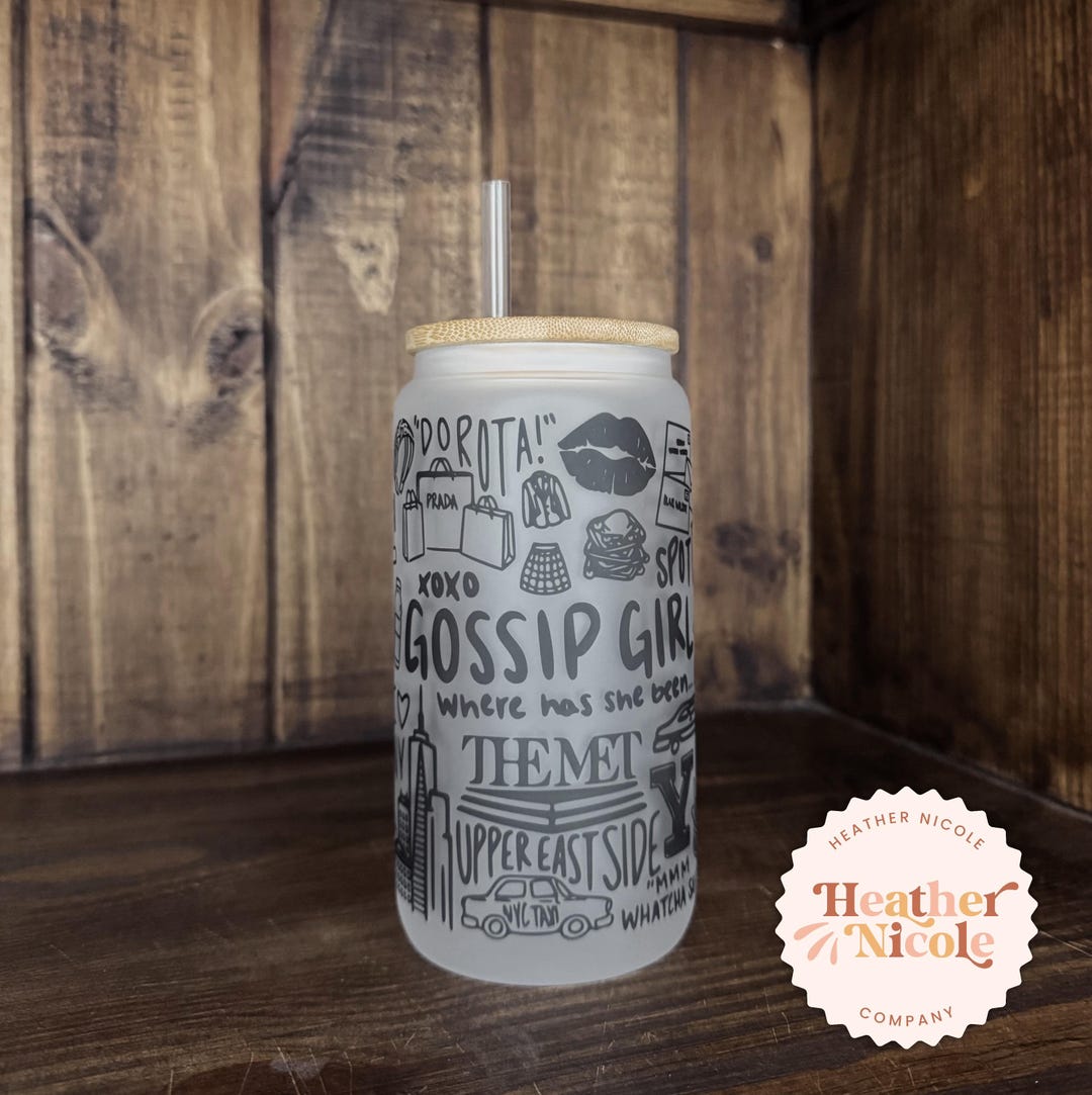 Gossip Girl Doodle Blair Serena Chuck Bass Tumbler Insulated Coffee Glass Retro Vintage