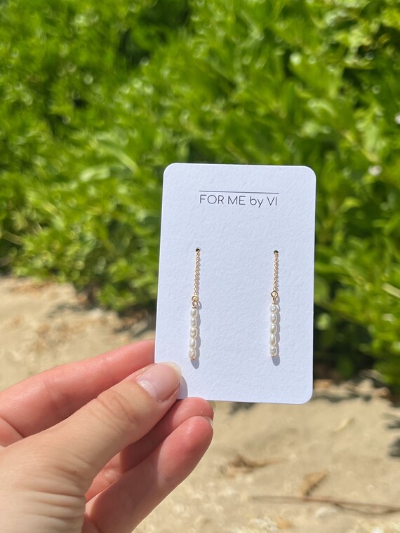 Small Threader Earrings Gold Real Pearl Earrings Drop 14k - Etsy