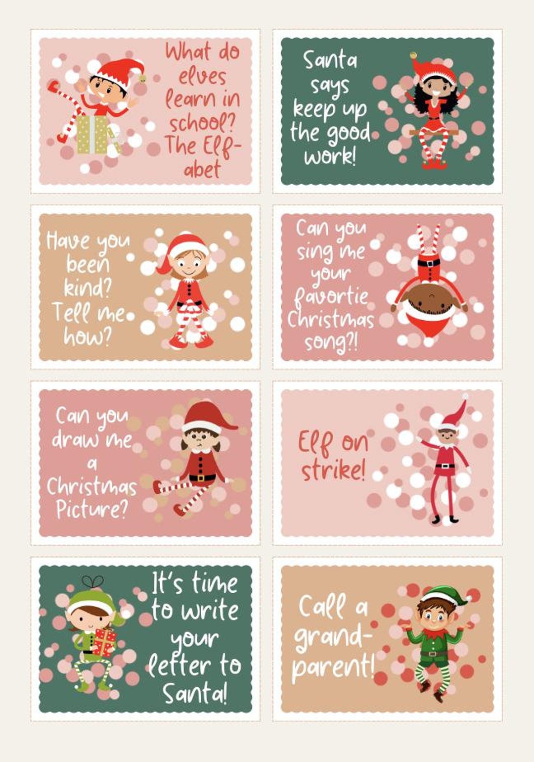 16 Colourful Elf on the Shelf Cards Instant Download PDF - Etsy