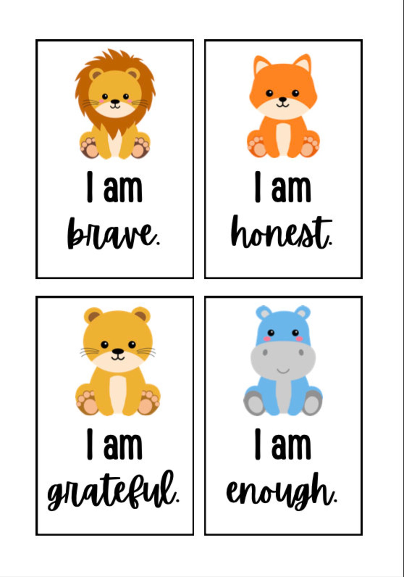 16 Printable Children's Affirmation Cards With Vibrant Animals and ...