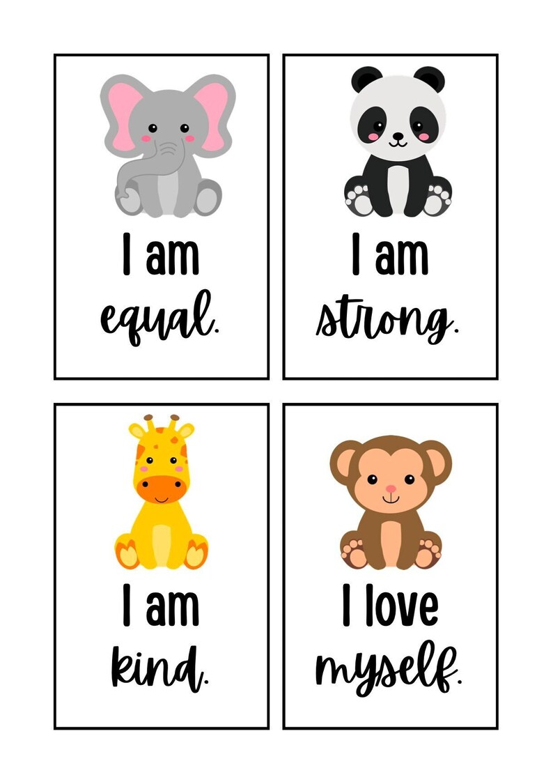 16 Printable Children's Affirmation Cards With Vibrant Animals and ...