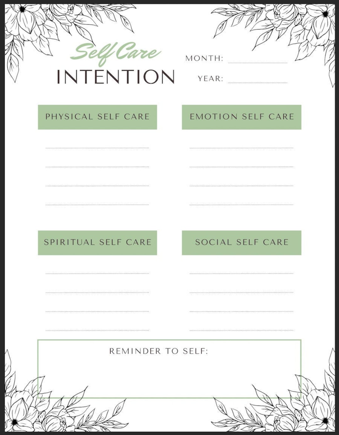 Intentional Self-care Worksheet: Cultivate Mindfulness and - Etsy