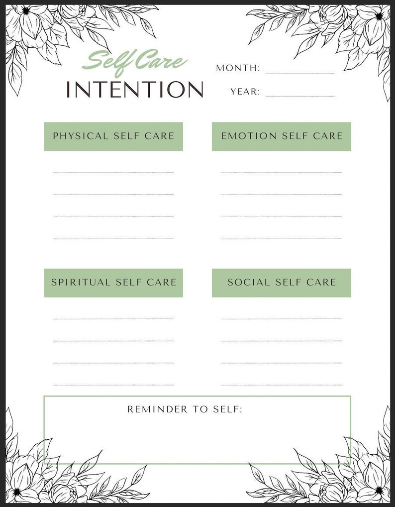 Intentional Self-care Worksheet: Cultivate Mindfulness and - Etsy