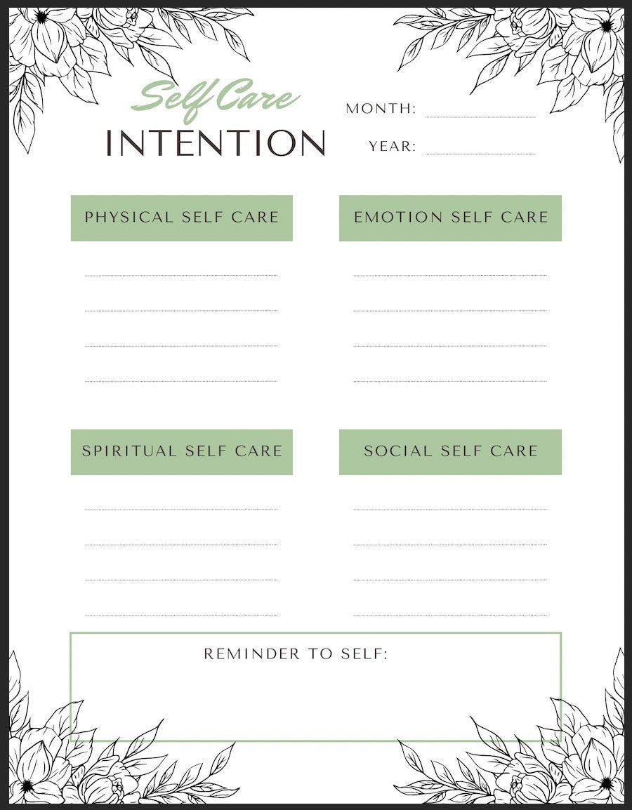 Intentional Self-care Worksheet: Cultivate Mindfulness and - Etsy