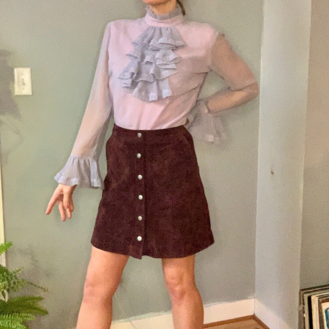 Pale Purple Truevintage Blouse With Sheer Sleeves, Neck and Collar ...
