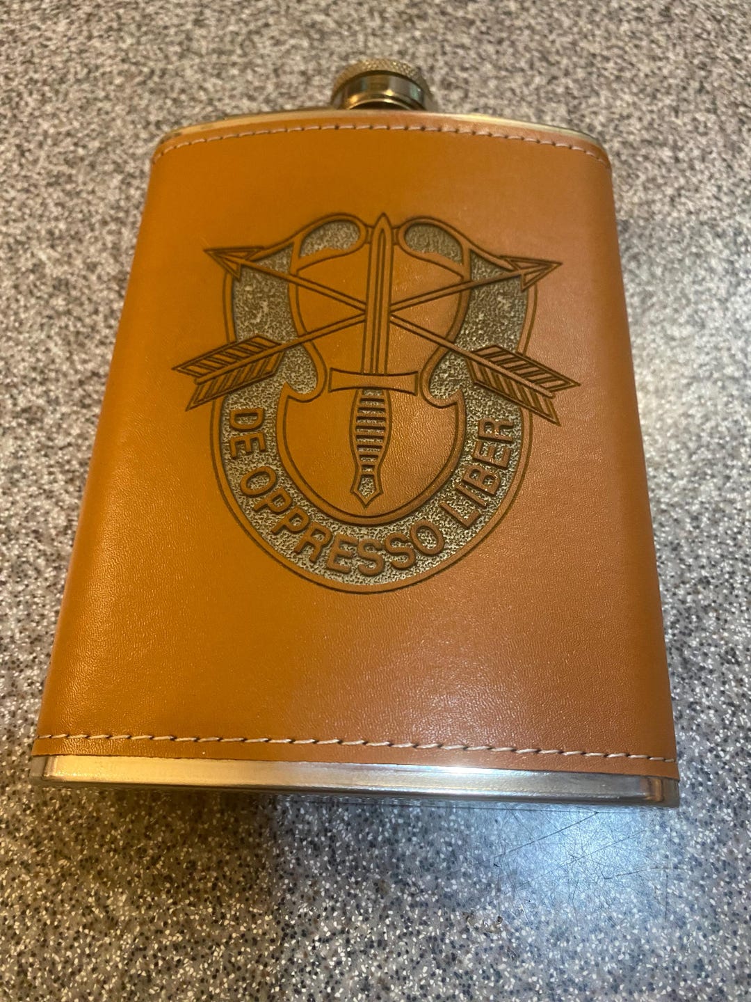 Personalized Flask 8oz Brown Leather Military Gifts Family Friends ...