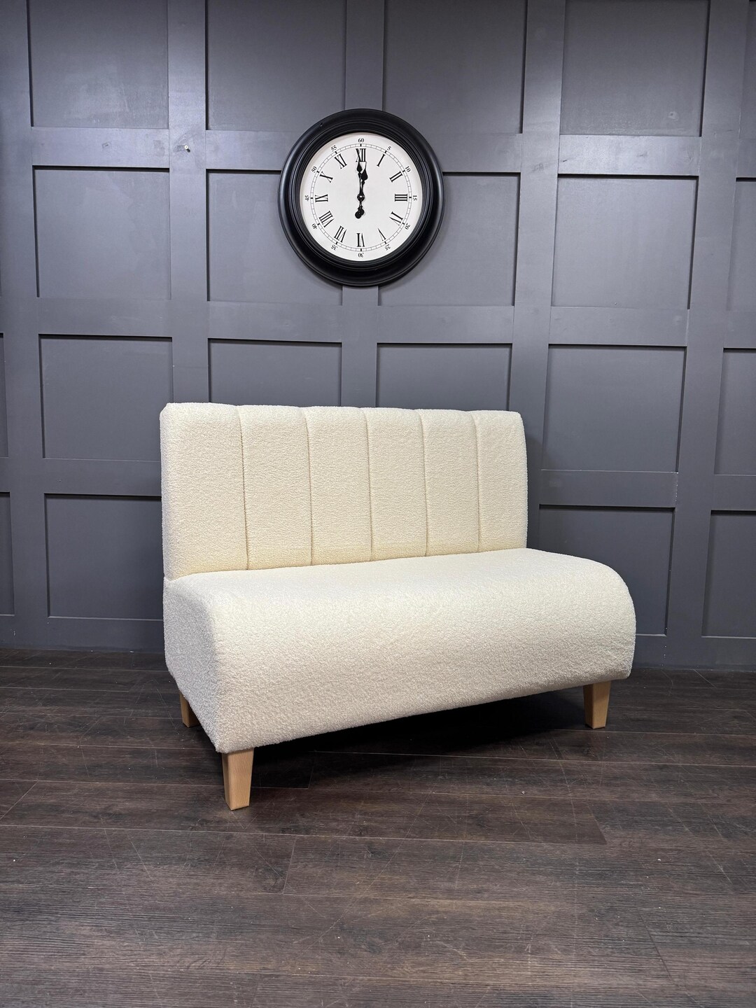 2 Seater Modular Dining Booth Bench Seating in Boucle Ivory Fabric ...